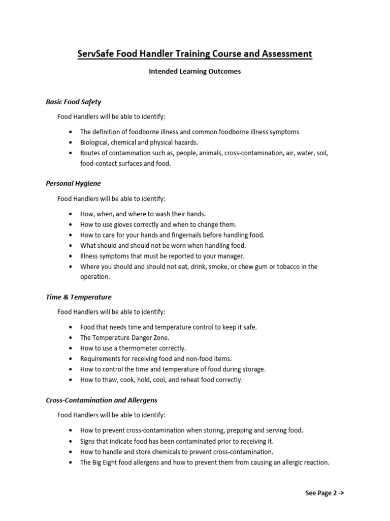 ServSafe Food Handler ILOs | PDF | Science & Mathematics