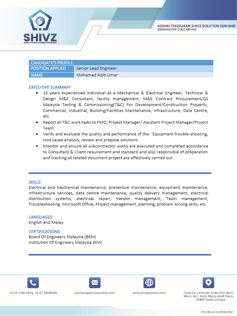 Mohamad Adib Umar-Shivz Solution-Lead Engineer | PDF | Project Management | Business
