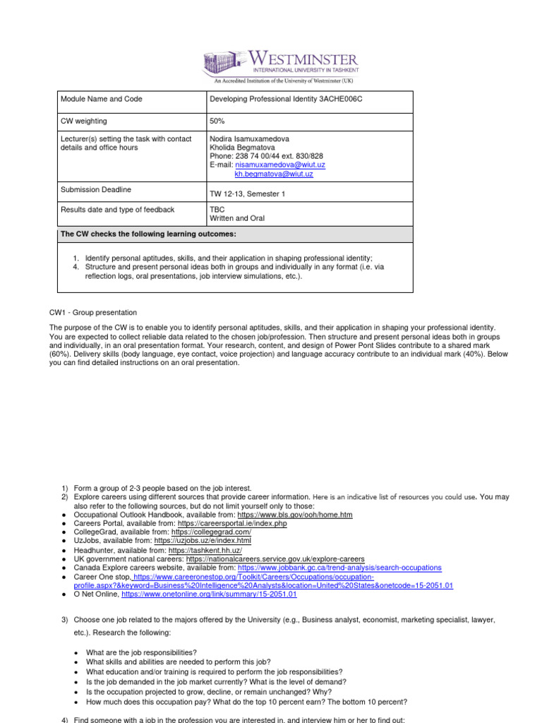 DPI - CW1 - 2023-2024 - Description and Assessment Criteria | PDF | Microsoft Power Point | Data