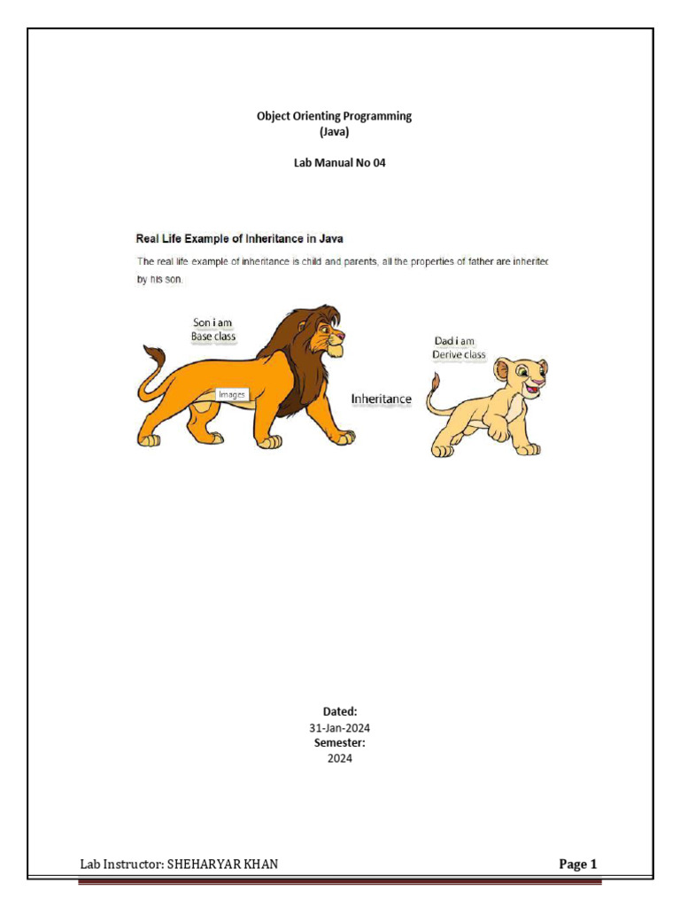 Lab Manual 04 Pdf Inheritance Object Oriented Programming Class 4587