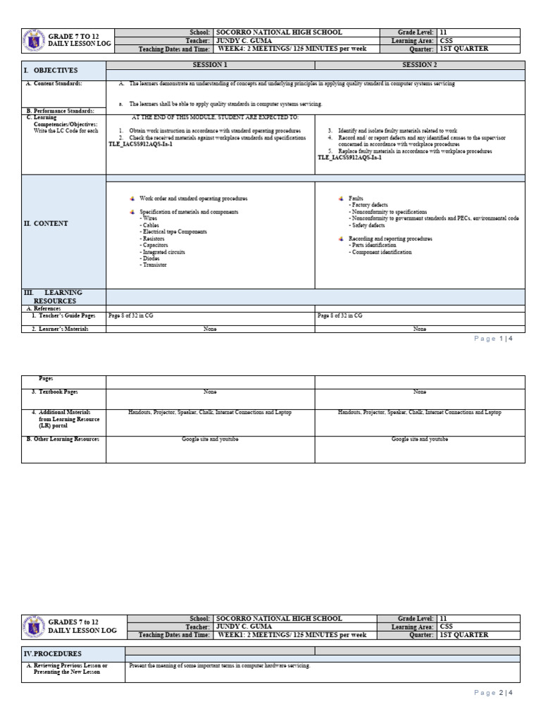 CSS DLL 4 Aqs | PDF | Teachers | Learning