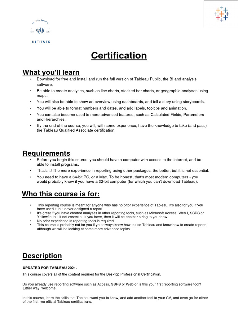 Tableau Professional Desktop Brochure | PDF | Computing | Software