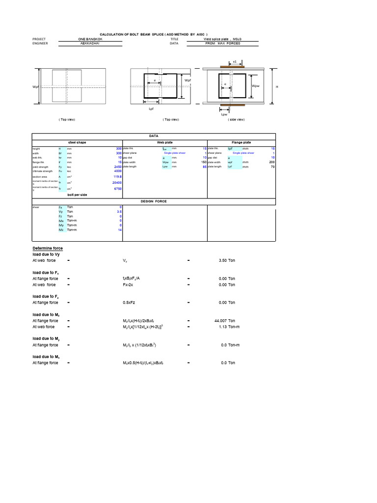 Project Engineer Title Data: One Bangkok Weld Splice Plate, MSJ3 Aekkachai From Max Forces | PDF ...