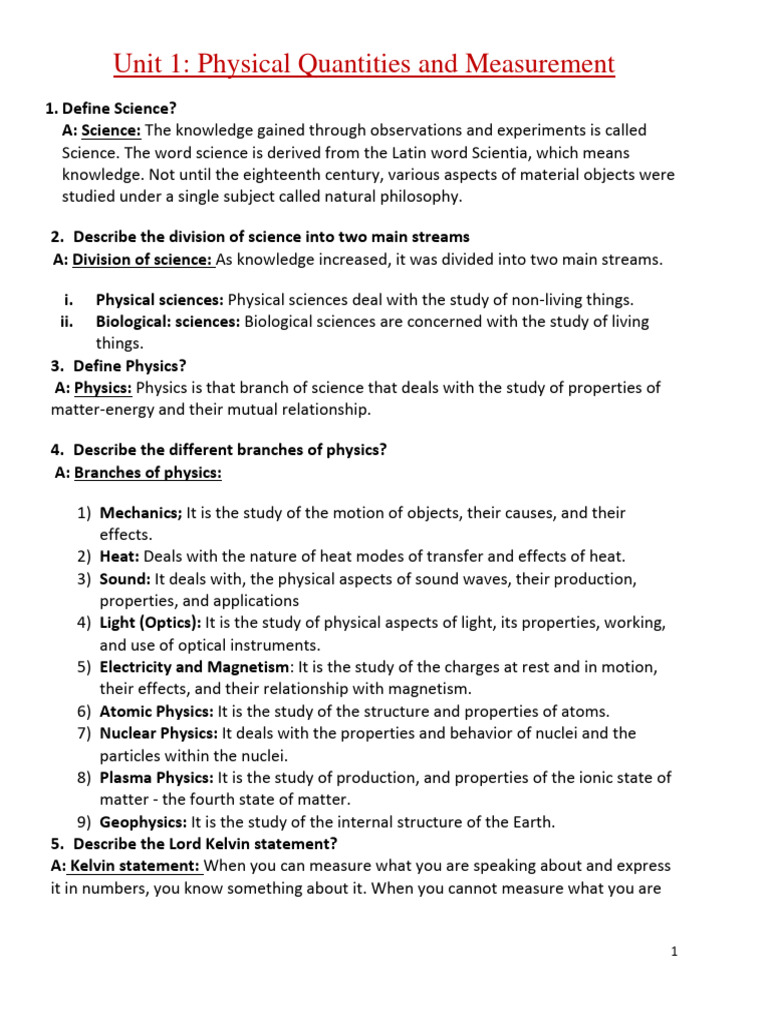 Unit 1 Physical Quantities and Measurement | PDF | Weighing Scale ...