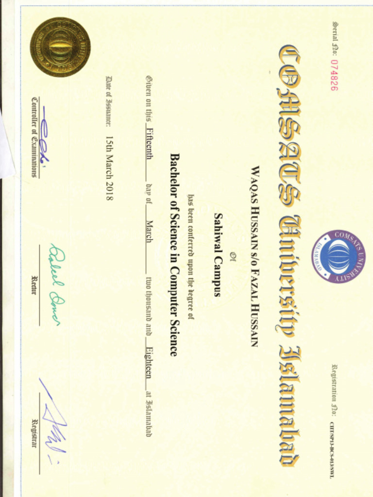 Waqas Hussain Degree BSCS | PDF