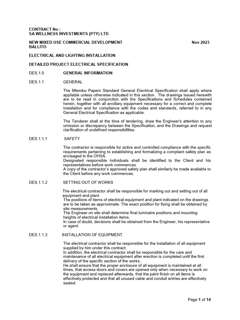 Technical Spec -Electrical | PDF | Electrical Wiring | Ac Power Plugs ...