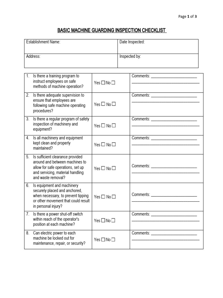 CHECKLIST3a - MACHINE GUARDING INSPECTION | PDF | Machines | Switch