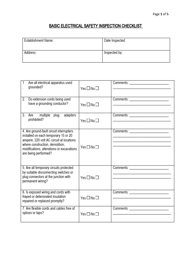 CHECKLIST2a - ELECTRICAL SAFETY INSPECTION | PDF | Electrical Connector ...