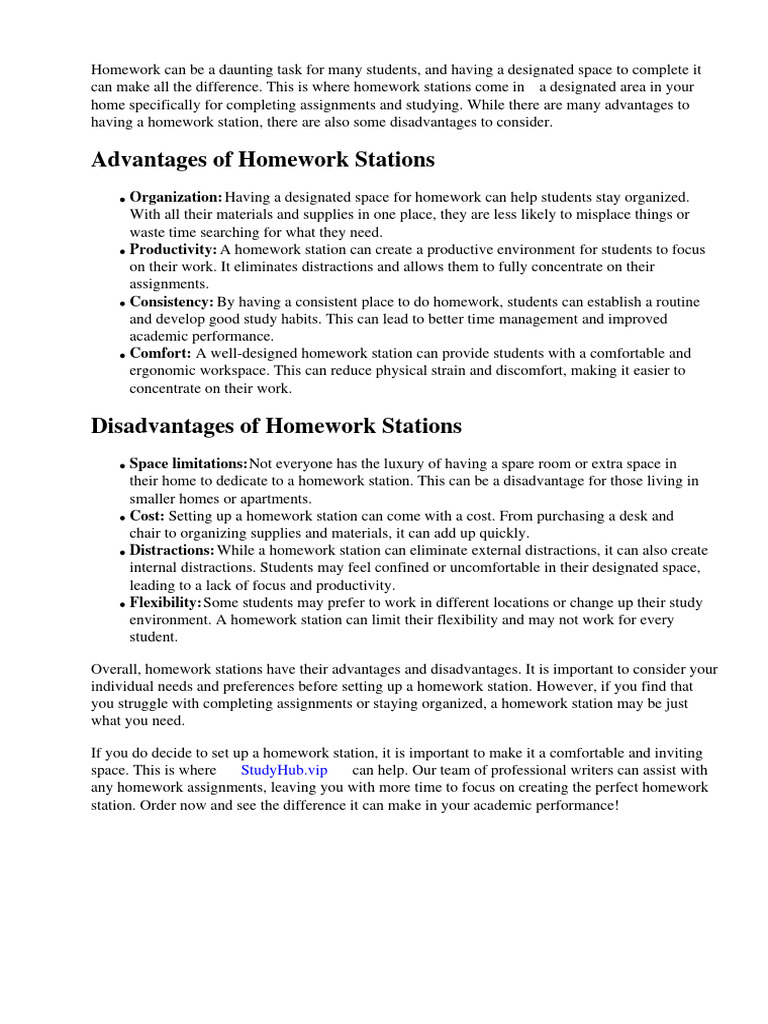 Advantages and Disadvantages of Homework Stations | PDF | Homework ...