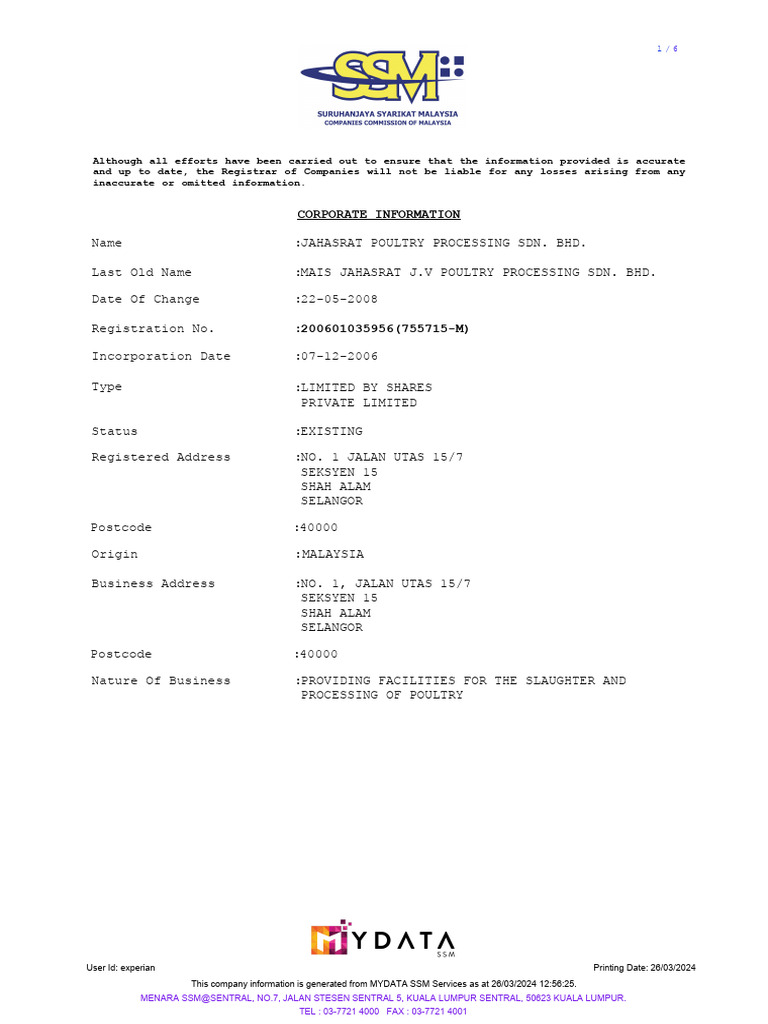 SSM JAHASRAT POULTRY PROCESSING SDN. BHD. | PDF | Balance Sheet ...