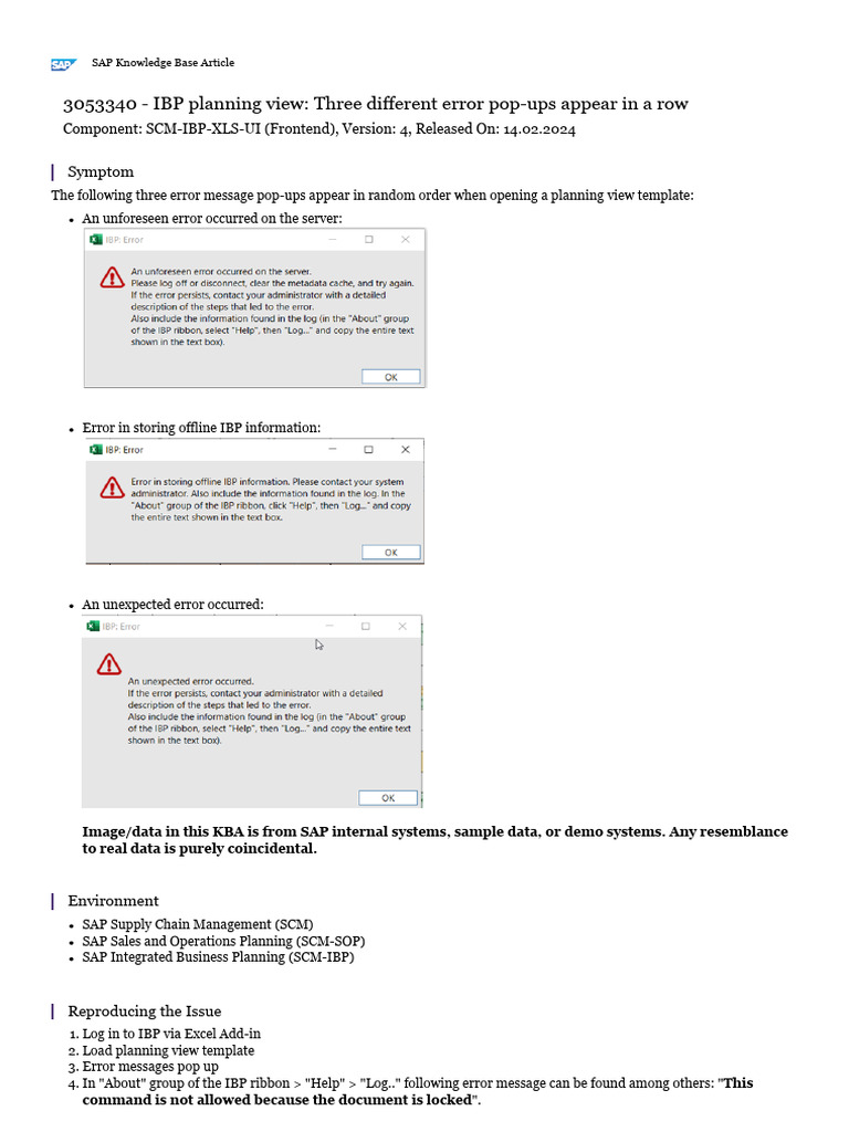 IBP Planning View: Three Different Error Pop-Ups Appear in A Row | PDF ...
