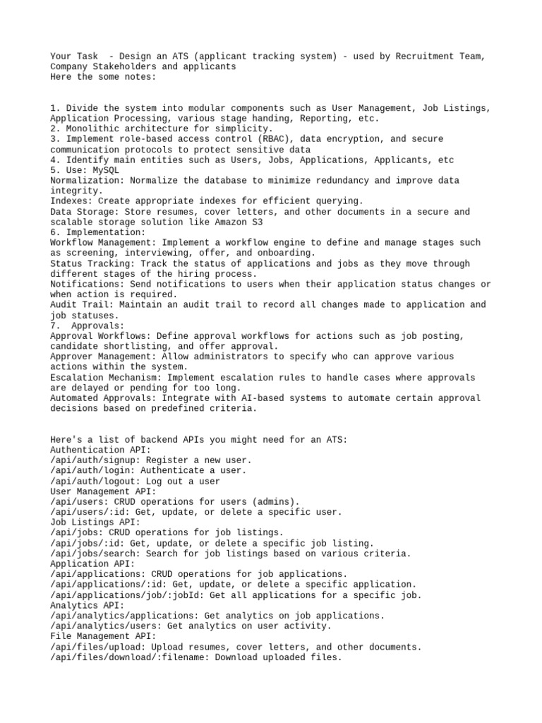 Your Task - Design An ATS (Applica | PDF | Data Management ... Your Task - Design An ATS (Applica | PDF | Data Management ...