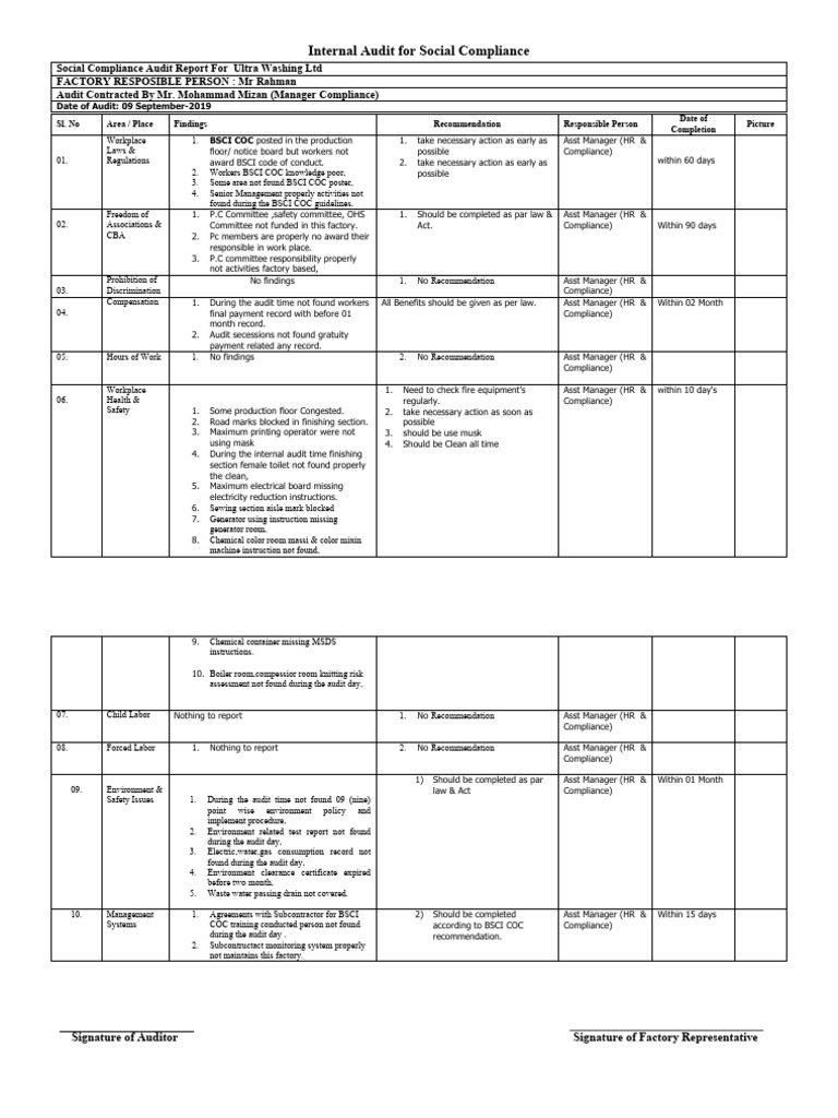 Internal Audit Ultra Washing LTD | PDF | Business | Labor Relations