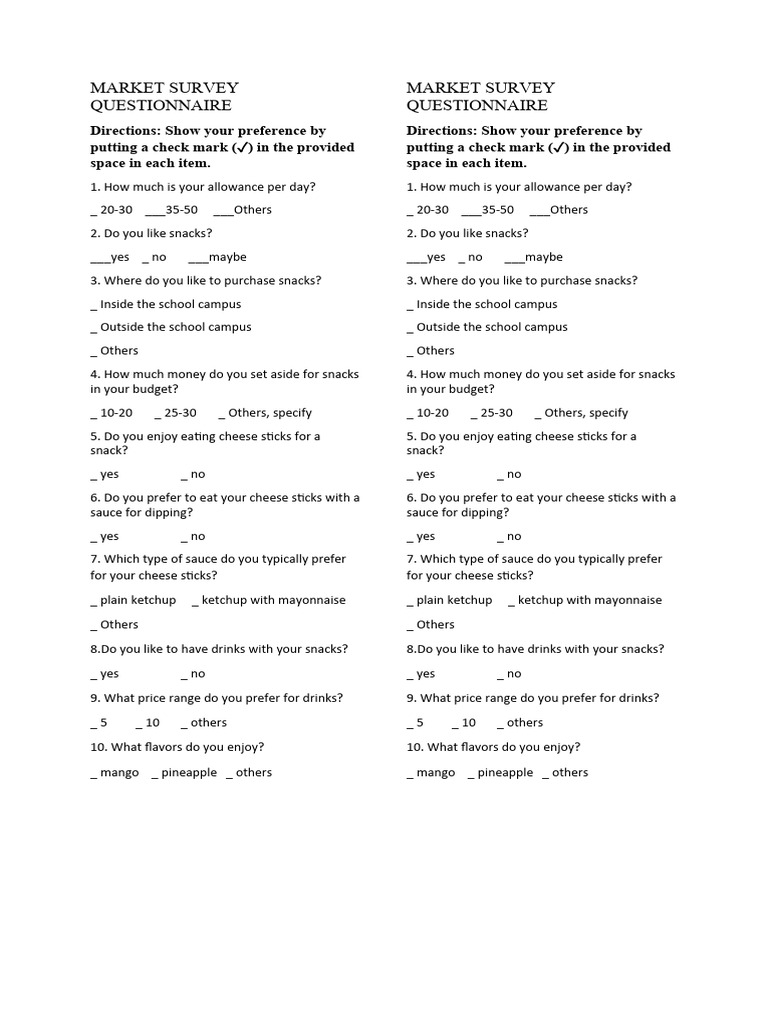 Market Survey Questionnaire | PDF | Cheese | Foods