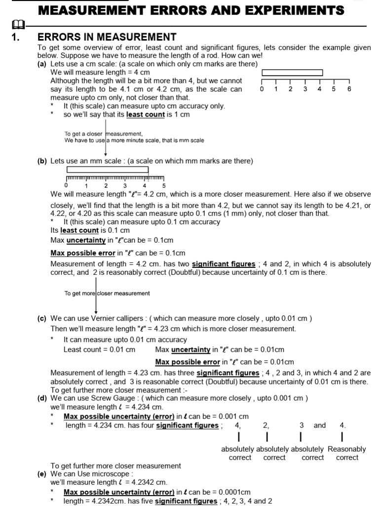 Measurement Errors and Precision Analysis | PDF | Significant Figures ...