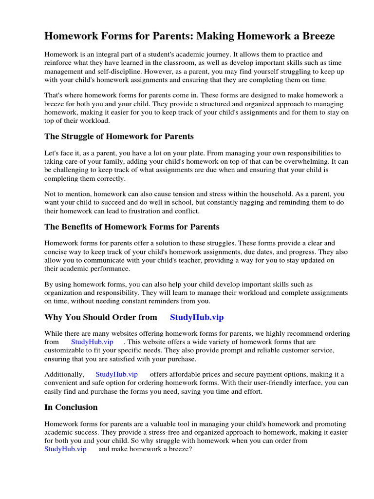 Homework Forms for Parents | PDF | Homework