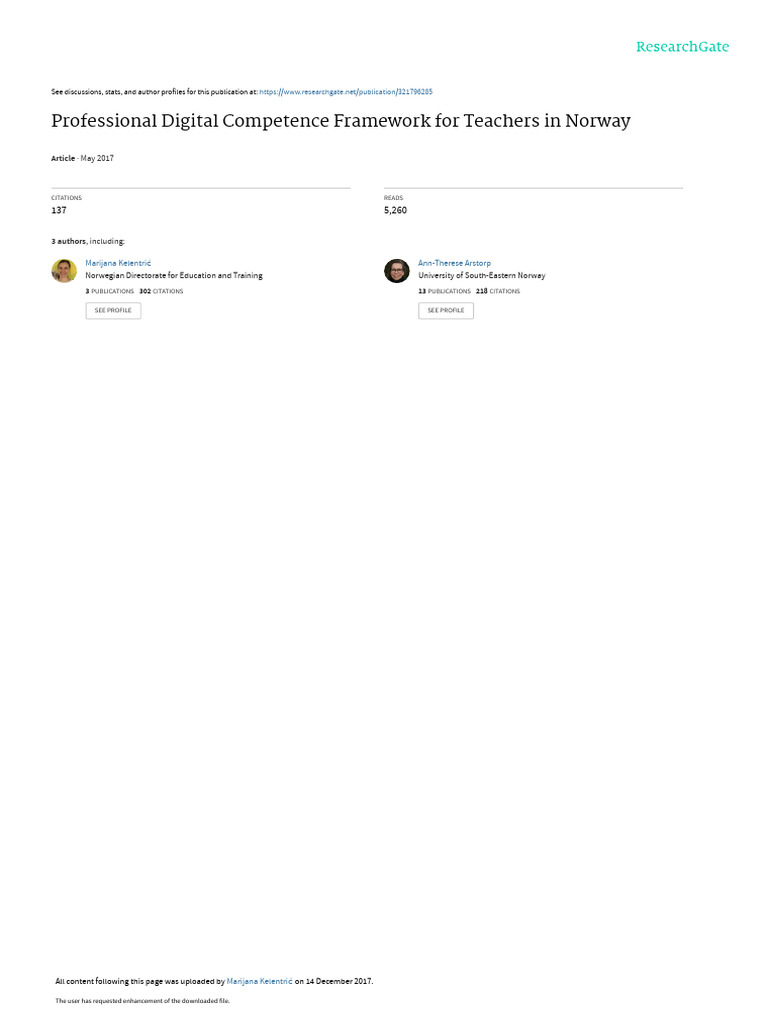 Professional Digital Competence Framework For Teachers in Norway | PDF | Teachers | Educational ...