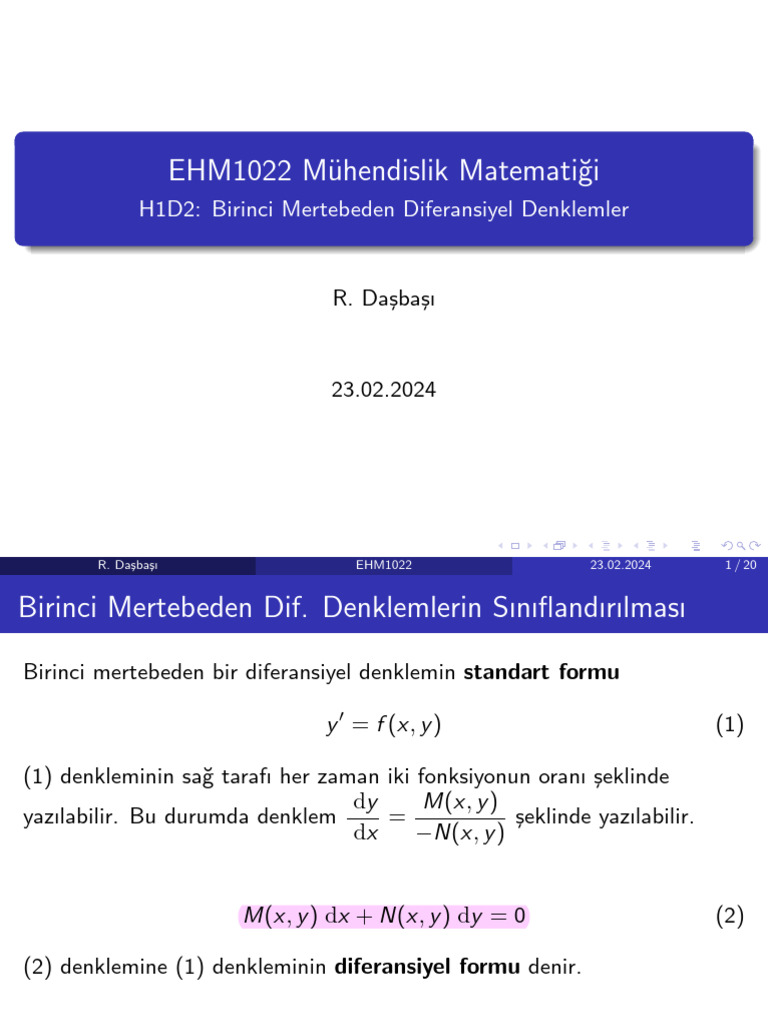 Birinci Mertebeden Diferansiyel Denklemler 1 | PDF