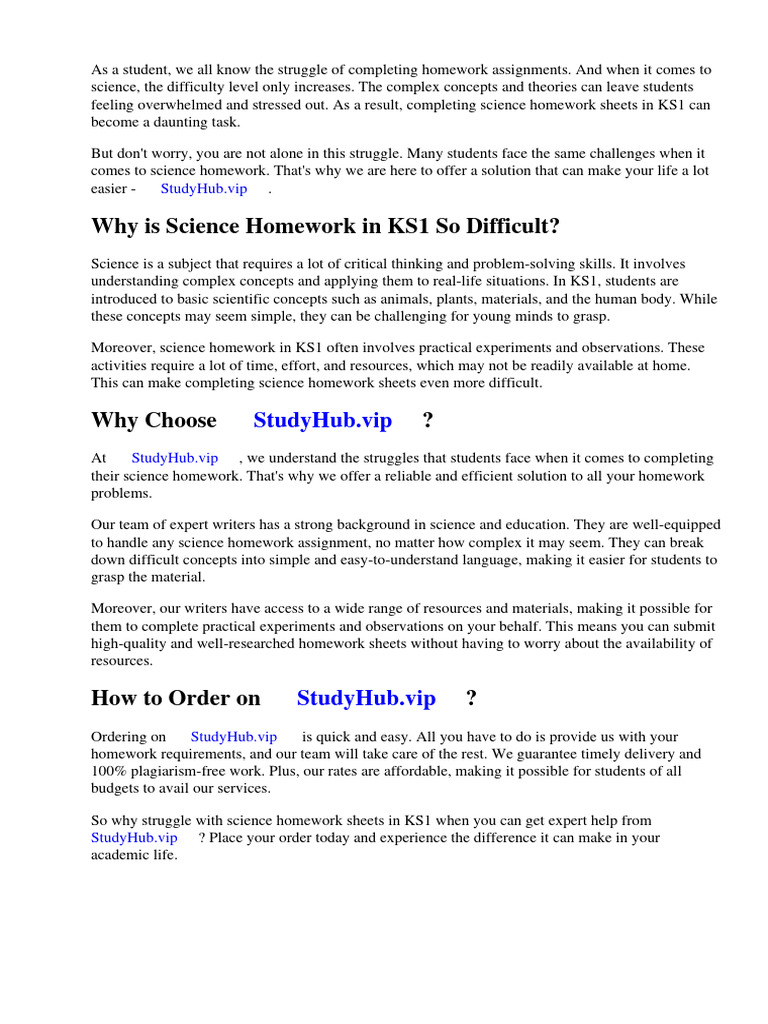 Science Homework Sheets Ks1 | PDF | Science | Homework