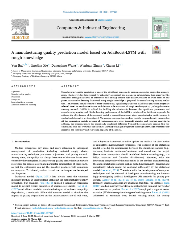 A Manufacturing Quality Prediction Model Based On Adaboost Lstm With Rough Knowledge Download
