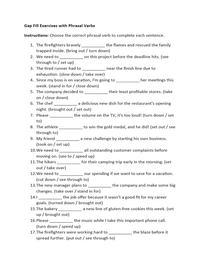Phrasal Verb Gap Fill for Class 6 | PDF
