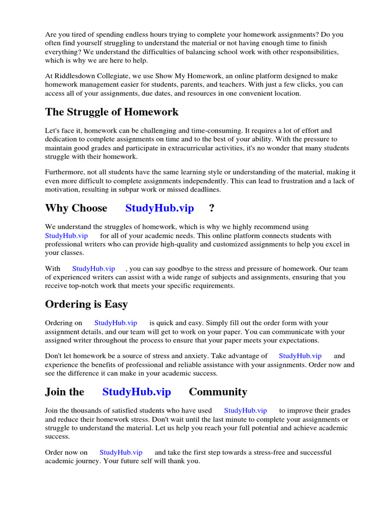 Show My Homework Riddlesdown Collegiate | Download Free PDF | Homework