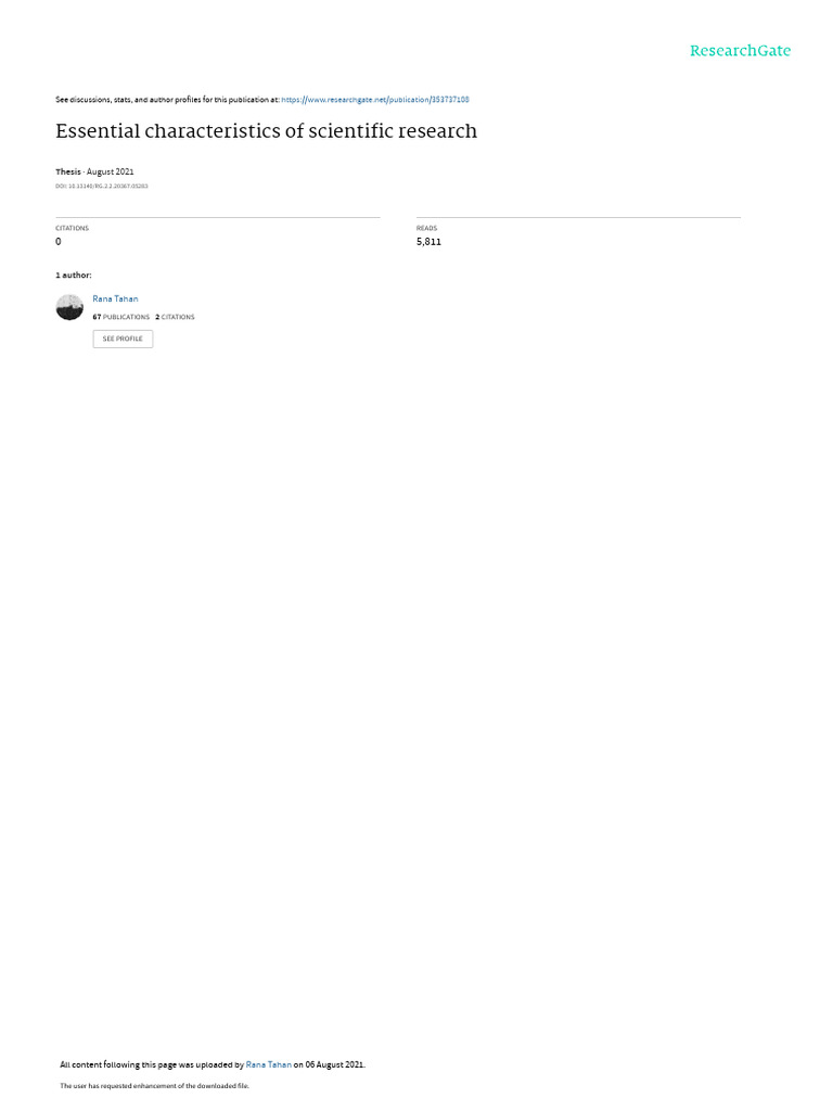 Essential Characteristics of Scientific Research: August 2021 | PDF ...