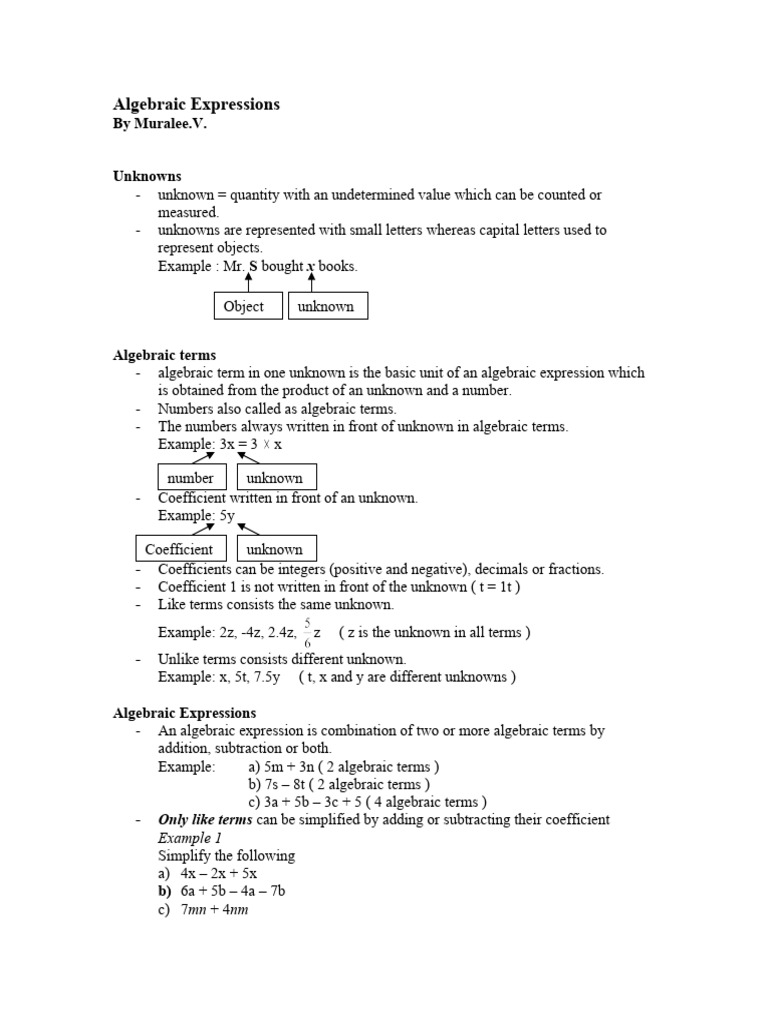 Algebraic Expressions | PDF | Numbers | Multiplication
