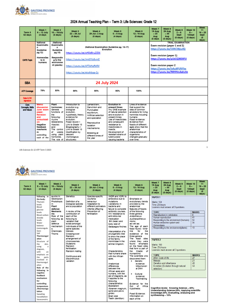 GDE Gr.12 Life Sciences ATP Term 3 2024 | Download Free PDF | Homo ...