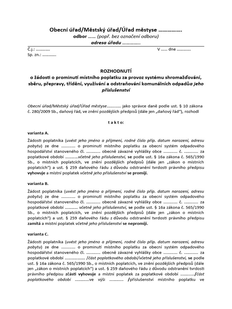 Vzor Rozhodnuti o Prominuti Zadost | PDF