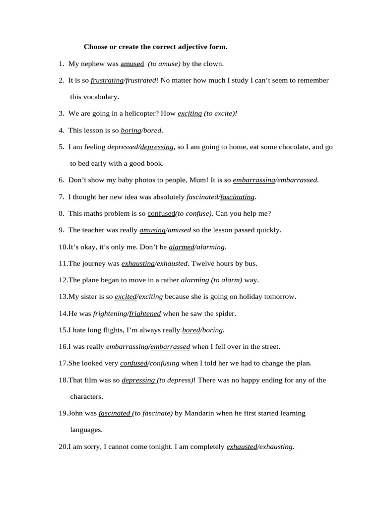 Adjective Form Practice Exercises | PDF | Language Arts & Discipline ...