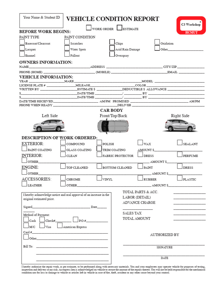 VEHICLE CONDITION REPORT_HCMUT | PDF | Paint | Vehicles