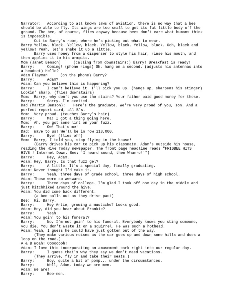 Bee Movie Script: Barry's Journey | PDF | Bees | Honey
