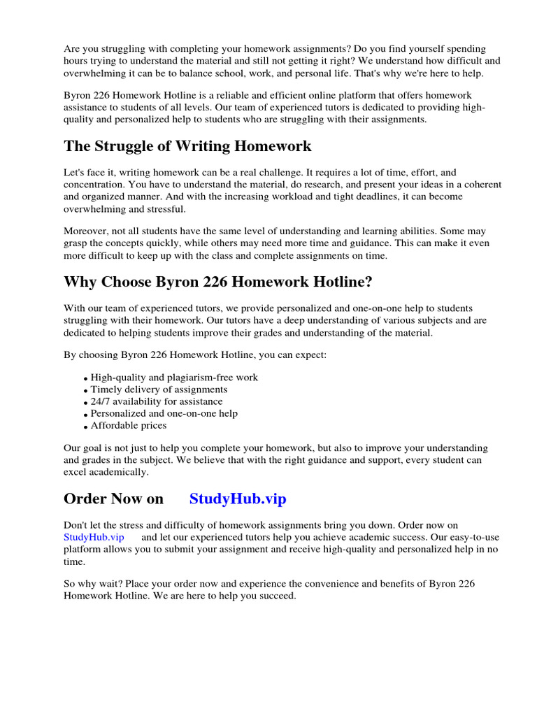 Byron 226 Homework Hotline Support | PDF | You Tube | Homework