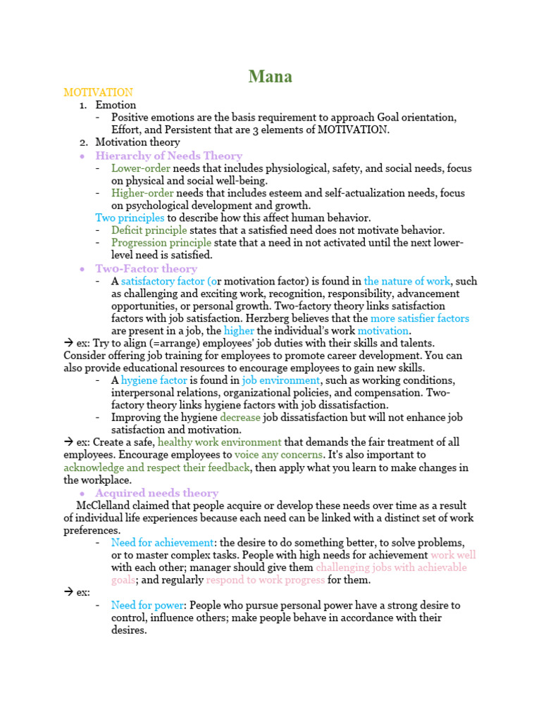 Principle of Management - Note For Final Exam | PDF | Motivational ...