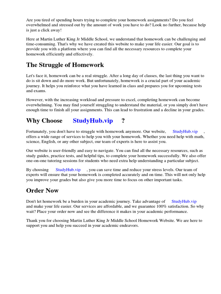 Martin Luther King Jr Middle School Homework Website | PDF | Homework ...