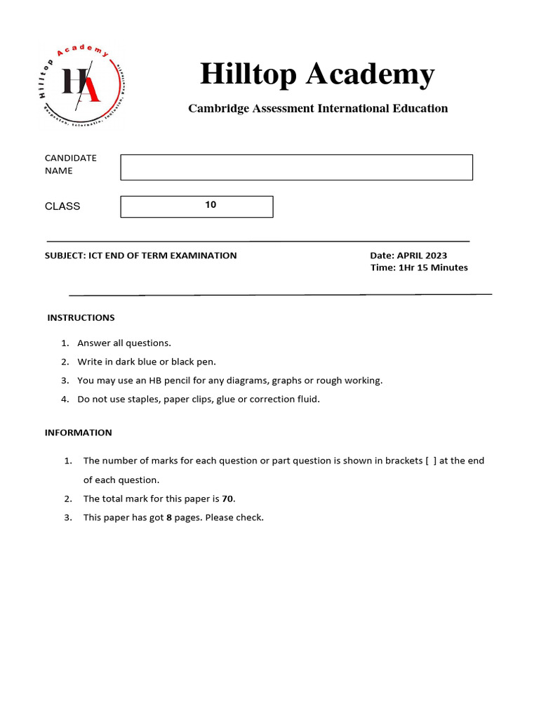 Ict Eot Paper Year 10 | PDF | Printer (Computing) | Computer Hardware