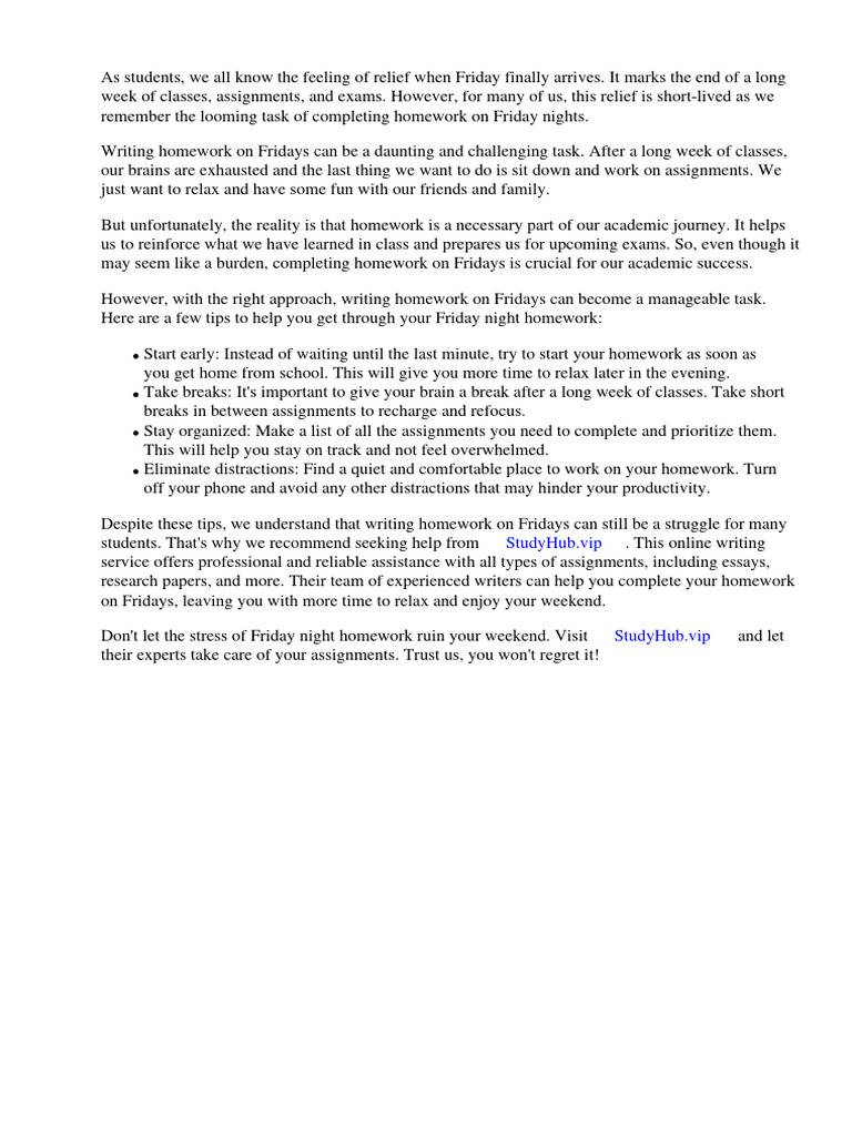 Tips for Managing Friday Homework | PDF | Homework