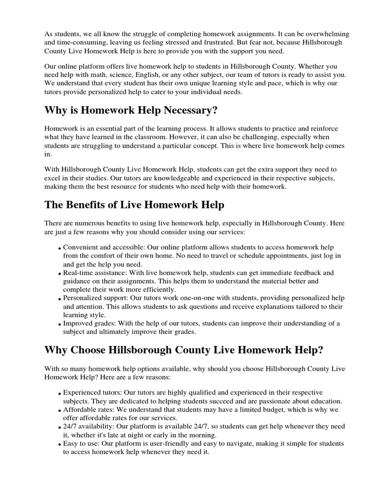 Hillsborough County Live Homework Help | PDF | Homework | Educational ...