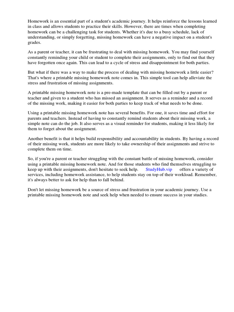 Printable Missing Homework Note | PDF | Homework | Safari (Web Browser)