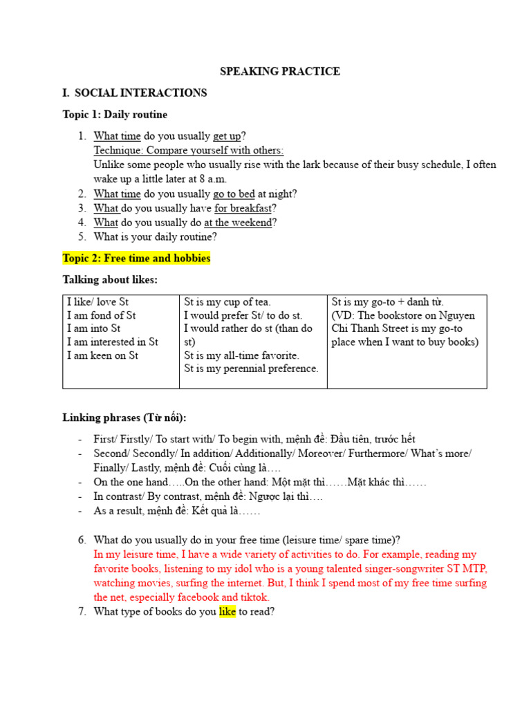Speaking Practice: Social Topics Guide | PDF