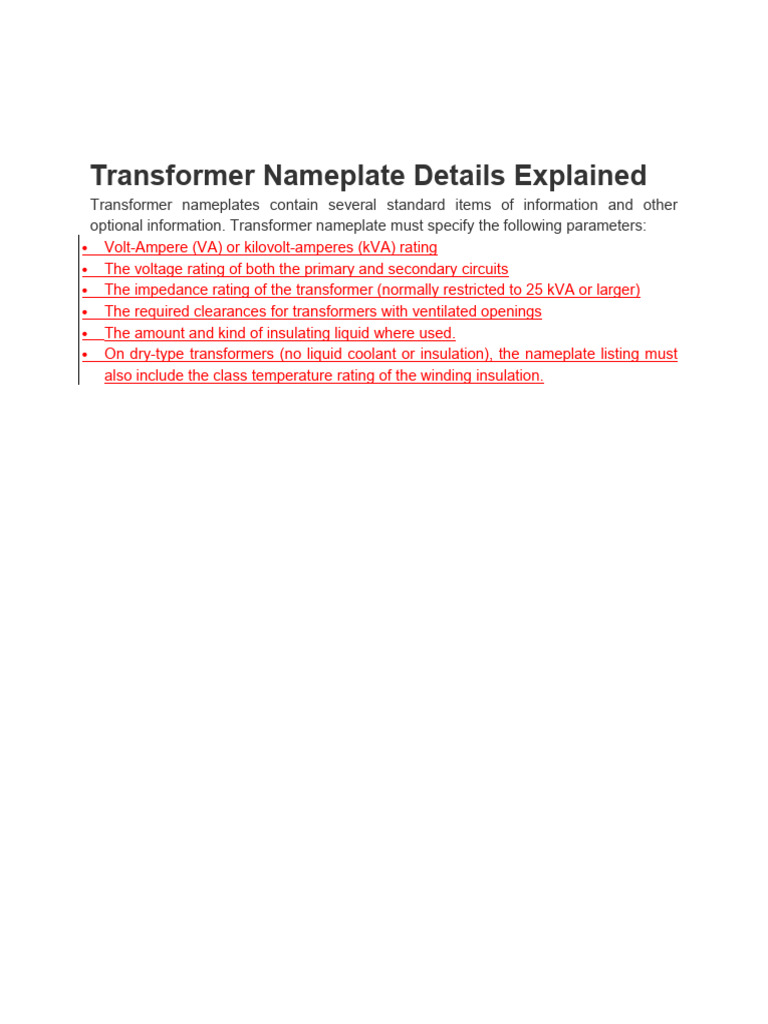 Transformer Nameplate Details Explained | Download Free PDF ...