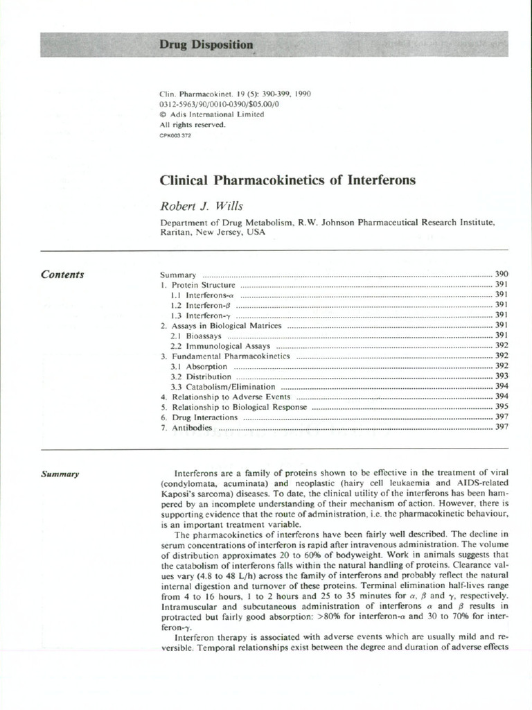 Clinical Pharmacokinetics of Interferons: Robert Wills | PDF | Interferon | Dose (Biochemistry)