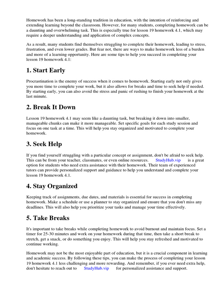 Lesson 19 Homework 4.1 | PDF | Mathematics | Homework