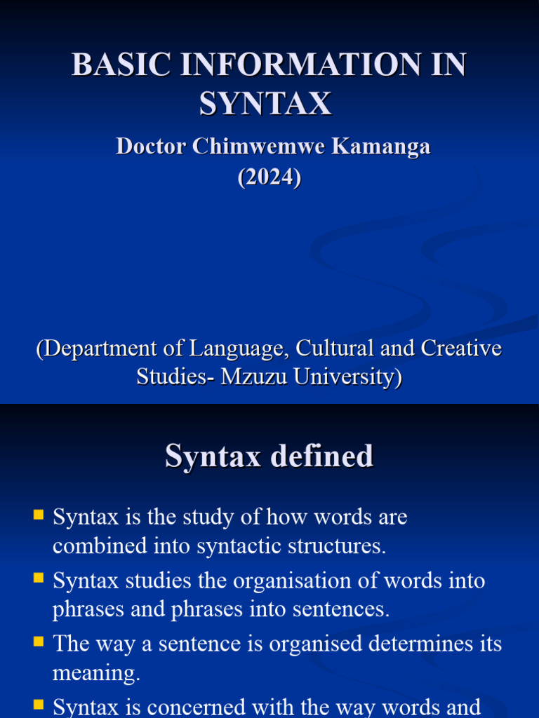 2 Basic Information in Syntax | PDF | Part Of Speech | Phrase
