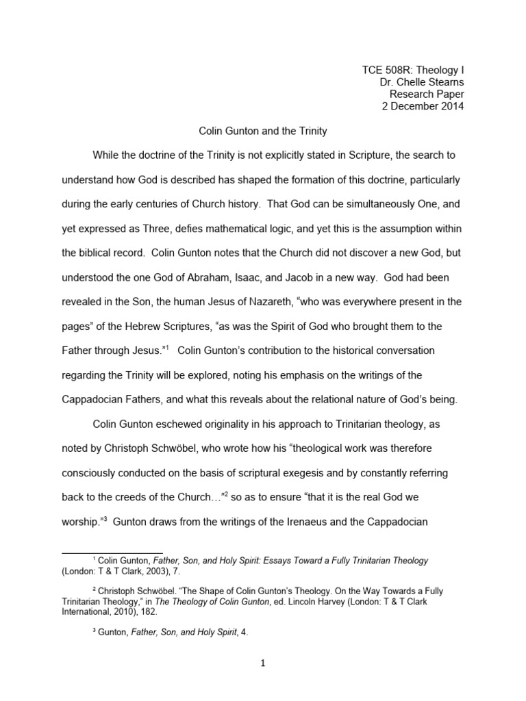 Colin Gunton and Trinitarian Theology | PDF | Trinity | Systematic Theology