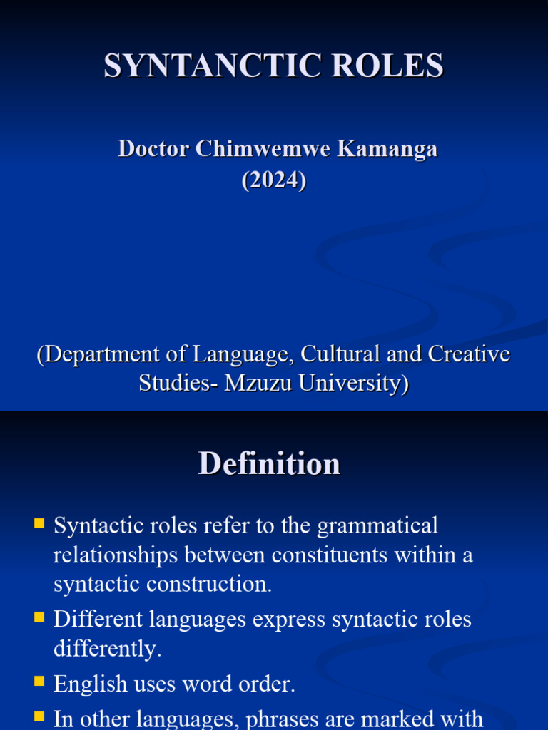 6 Syntactic Roles | PDF | Phrase | Noun