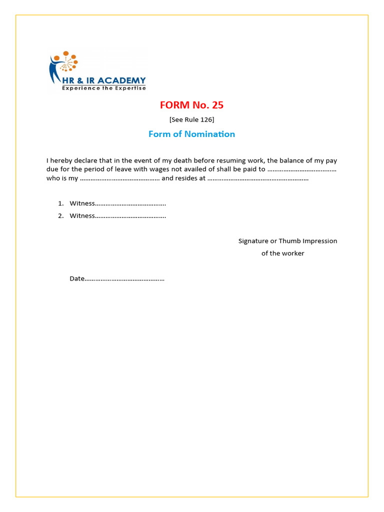 Form No. 25 Form of Nomination | PDF