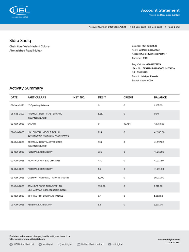 Business Account Statement Summary | PDF | Debit Card | Credit Card