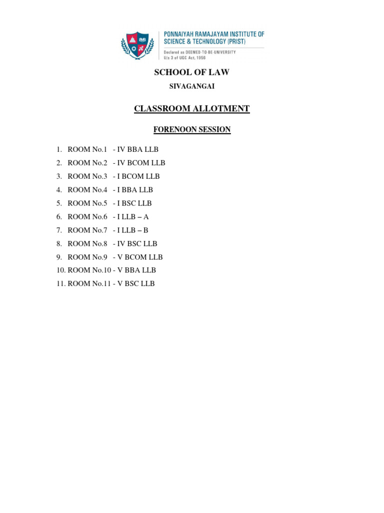 Classroom Allotment | PDF